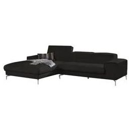 Ecksofa W.Schillig "piedroo, Designsofa mit tollem Sitzkomfort, bequem und elegant, L-Form", schwarz (schwarz z59), B:303cm H:70cm T:193cm, Longlife Xtra-Leder Z59: Glattleder mit modischer Pr&auml;gung. Hautst&auml;rke 0, 9 - 1, 1 mm, Sofas, Ecksofa, Kopfteilverstellung, wahlweise mit Sitztiefenverstellung, Breite 303cm