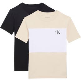 T-Shirt Calvin Klein Jeans "COLOR BLOCK 2-PACK T-SHIRTS", M&auml;dchen, Gr. 8 (128), oatmeal, schwarz, Single Jersey, Obermaterial: 100% Baumwolle, Colorblocking, unifarben, regular fit normal, Rundhals, eingesetzt abgesteppte Kante, Shirts T-Shirt, Regular fit f&uuml;r Kinder mit Markenlogo, Topseller