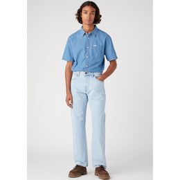 Straight-Jeans Wrangler "Frontier", Herren, Gr. 38, L&auml;nge 34, blau (stone meadow), Denim/Jeans, Obermaterial: 100% Baumwolle, Basic, Jeans Straight-Jeans