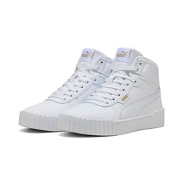 Sneaker Puma "CARINA 3.0 MID", Damen, Gr. 42, wei&szlig; (Puma wei&szlig;, Puma gold), Leder, Synthetik, Schuhe Sneaker, kn&ouml;chelhoher Schnitt, Schn&uuml;rung, nicht herausnehmbare Innensohle