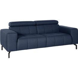 2-Sitzer DOMO collection "Cunelli zeitlos und elegant, moderne Sitzn&auml;hte als Designelement", blau (dunkelblau), B:208cm H:79cm T:104cm, Sofas, 2-Sitzer, wahlweise mit 6-fach verstellbaren Kopfteilen, fester Sitzkomfort