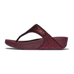 Zehentrenner fitflop "LULU CRINKLED SHIMMER", Damen, Gr. 37, lila (pflaume), Synthetik, Textil, Glitzer, Schuhe Zehentrenner, Slides, Badeschuh mit Glitter