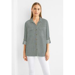 V&eacute;ro Moda Hemdbluse VERO MODA "VMBUMPY L/S SHIRT NEW WVN GA NOOS", Damen, Gr. XS, wei&szlig; (pine grove stripes:snow wei&szlig;), Web, Obermaterial: 100% Viskose, gestreift, regular fit Po-bedeckend, V-Ausschnitt, mit Riegel Manschette, Blusen Hemdbluse, Viskose, regular fit