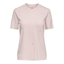 Kurzarmshirt Only "ONLPARKER S/S O-NECK BLING TOP BOX JRS", Damen, Gr. S, pale lila detail:all over stone and pearl mix, Jersey, Obermaterial: 50% Baumwolle, 50% Modal, unifarben, figurbetont normal, Rundhals, Shirts Kurzarmshirt, Materialmix, regular fit, Rundhals, mit Strass-Stein Detail