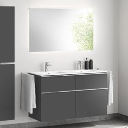evineo ineo4 Unterschrank B: 121 cm, 4 Ausz&uuml;ge, mit Griff, Doppelwaschtisch wei&szlig;, mit Spiegel,, BE0244WH+BE0203AN+BEA012MI+BL001197,