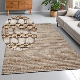 Wollteppich OTTO HOME "Leevy, Wolle und Jute, handgewebt, Handweb Teppiche" Gr. 3, beige (sand), B:120cm H:25mm L:180cm, Jute, Wolle, Teppiche, Wollteppich, sch&ouml;ne Streifenoptik, Wohnzimmer, Schlafzimmer, Esszimmer