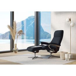 Relaxsessel stressless "View", blau (shadow blau paloma), B:78cm H:108cm T:78cm, Leder PALOMA: PALOMA ist ein durchgef&auml;rbtes Semianilin-M&ouml;belleder mit nat&uuml;rlicher Narbung., Sessel, Relaxsessel, mit Cross Base, Gr&ouml;&szlig;e S, M & L, Holzakzent Braun