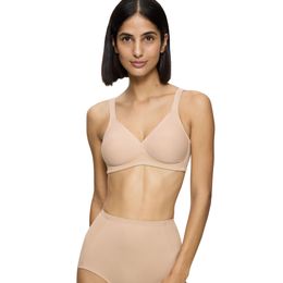 B&uuml;gelloser BH Triumph "Modern Soft+Cotton N", Damen, Gr. 75, Cup C, beige (neutral beige), Microtouch, Obermaterial: 40% Polyamid, 37% Baumwolle, 23% Elasthan, unifarben, BHs B&uuml;gelloser BH, mit dezenten Streifen