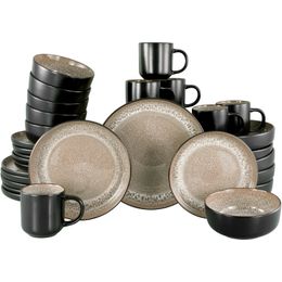 Kombiservice OTTO HOME "modernes Geschirr-Set, Service Novalee", beige (schwarz, beige), 30 Stk., Steinzeug, Geschirr-Sets, Kombiservice, hohe Haltbarkeit, sp&uuml;lmaschinen- & mikrowellengeeignet, Reaktivglasur