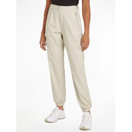 Cargohose Tommy Jeans "TJW STRETCH MR CARGO PANT", Damen, Gr. 25, L&auml;nge 34, beige (newsprint), Web, Obermaterial: 56% Lyocell, 44% Baumwolle, unifarben, normal, Hosen Cargohose, im modischem Cargo-Form