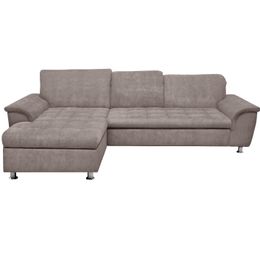 Ecksofa DOMO collection "Franzi Steppung im Sitzbereich B7T/H: 278/162/80 cm, L-Form", grau (taupe), B:278cm H:80cm T:171cm, Flachgewebe (100% Polyester);Chenille (100% Polyester), Sofas, Ecksofa, wahlweise mit Bettfunktion, Bettkasten und Kopfteilverstellung