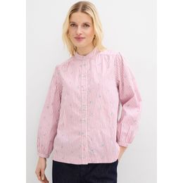 bonprix Bluse aus reiner Baumwolle, rosa, Gr.54, Gestreifte Bluse mit floraler Stickerei, 100% Baumwolle