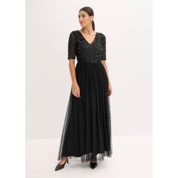 bonprix Abendkleid aus zartem T&uuml;ll mit Paillettenstickerei, blau