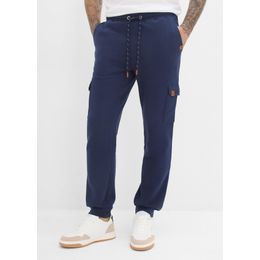 bonprix Cargo-Jogginghose aus reiner Bio-Baumwolle, blau, Gr.56/58 (XL), Bequeme Cargo-Jogginghose mit Komfortbund, aus 100% Baumwolle