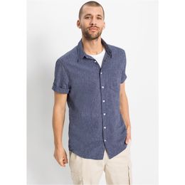 Kurzarmhemd bonprix, Herren, Gr. 39/40 (M), N-Gr, blau, wei&szlig; gestreift, Web, Obermaterial: 55% Leinen, 45% Baumwolle, regular fit, Hemden Kurzarmhemd, Regular Fit, aus Leinen-Baumwoll-Mix, mit Kentkragen