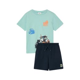 Shirt & Shorts s.Oliver JUNIOR, Jungen, Gr. 116/122, blau gr&uuml;n, Jersey, Obermaterial: 100% Baumwolle, bedruckt, unifarben, KOB Set-Artikel Shirt & Shorts