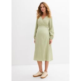bonprix 2-in-1 Umstands- und Stillkleid aus Baumwoll-Musselin, gr&uuml;n, Gr.52, Midi-Kleid im Wickelschnitt f&uuml;r die Schwangerschaft und danach, 100% Baumwolle
