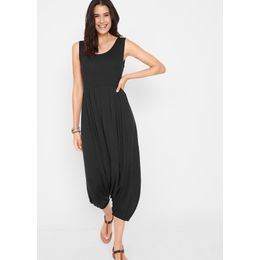 bonprix Jersey-Jumpsuit aus Viskose-Mix, schwarz, Gr.56/58 (3XL), Jumpsuit aus flie&szlig;end-weicher Qualit&auml;t und weitem figurumspielendem Bein, aus Viskose