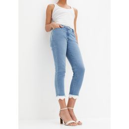bonprix Stretch-Jeans mit Bord&uuml;re, blau, Gr.36, Sommerliche Hose mit Verzierung am Saum, 95% Baumwolle