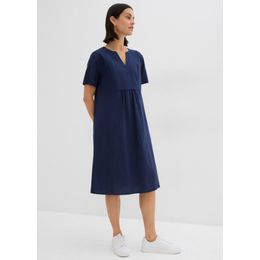 bonprix Tunika-Kleid mit Taschen aus Leinen-Baumwoll-Mix, blau, Gr.46, Kniebedeckendes Tunika-Kleid umspielt mit ihrer Passform die Silhouette, 55% Leinen (verifiziert)