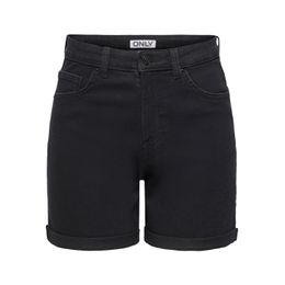 Jeansshorts Only "ONLLAURA HW FOLD UP SHORT BOX DNM", Damen, Gr. S, N-Gr, schwarz denim, Denim/Jeans, Obermaterial: 80% Baumwolle, 19% Polyester, 1% Elasthan, unifarben, kurz, Jeans Jeansshorts, Baumwoll-Denim mit Stretch, regular fit, high waist