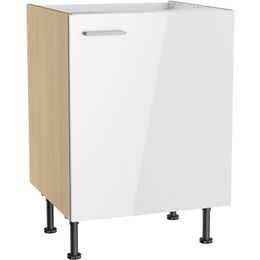 Sp&uuml;lenschrank KOCHSTATION "KS-Lucy", wei&szlig; glanz, eiche hell, B:60cm H:87cm T:58,1cm, Schr&auml;nke, Sp&uuml;lenschrank, Breite 60 cm, mit 1 T&uuml;r, h&ouml;henverstellbare F&uuml;&szlig;e, Soft-Close