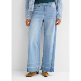 bonprix Wide-Leg-Jeans Mid Waist, blau, Gr.48, Wide-Leg-Jeans Mid Waist mit farblichen Einsatz, 99% Baumwolle