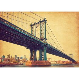 Fototapete papermoon "BROOKLYN BRIDGE-RETRO NEW YORK MANHATTAN BR&Uuml;CKE VINTAGE", bunt, B:3,5m L:2,6m, Vlies, Tapeten, Fototapete