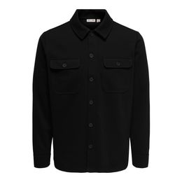 Only & Sons Langarmhemd ONLY & SONS "ONSNEWKOBE OVERSHIRT SWEAT OTL", Herren, Gr. S, N-Gr, schwarz, Web, Obermaterial: 62% Polyester, 33% Viskose, 5% Elasthan, unifarben, regular fit normal, Hemden Langarmhemd