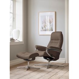 Relaxsessel stressless "Sunrise", braun (mole batick), B:83cm H:105cm T:74cm, Leder BATICK: BATICK ist ein leicht korrigiertes, durchgef&auml;rbtes und genarbtes M&ouml;belleder, bei dem die meisten Unebenheiten und Spuren in der Regel entfernt wurden., Sessel, Relaxsessel, mit Cross Base, Gr&ouml;&szlig;e S, M & L, Holzakzent Wenge