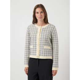 Strickjacke Y.A.S "YASLIVIA LS SHORT KNIT CARDIGAN S. NOOS", Damen, Gr. L, blau (birch pattern:dazzling blau), Strick, Obermaterial: 63% Polyacryl, 33% Nylon, 4% metallisierte Fasern, gemustert, regular fit kurz, Rundhals, Strickjacken Strickjacke