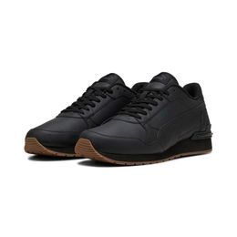 Sneaker Puma "ST RUNNER V4 L", Herren, Gr. 42,5, Puma schwarz, strong gray, gum, Leder, Schuhe Sneaker, mit Retro-Style, mit SOFTFOAM+ Einlegesohle, mit Gummilaufsohle