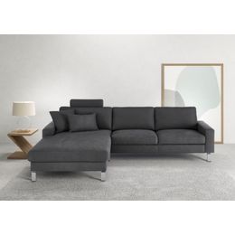 Ecksofa 3C CANDY "Lecce, wahlweise PUR-Schaumstoff oder Tonnentaschenfederkern", grau, B:281cm H:86cm T:194cm, 100% Polyester, Sofas, Ecksofa, Bett im 2,5-Sitzer, teilmotorische Schlaffunktion im Longchair, L-Form