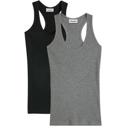 Tanktop bonprix, Damen, Gr. 48/50 (XL), schwarz, grau meliert, Feinripp, Obermaterial: 100% Baumwolle, mehrfarbig, unifarben, eng h&uuml;ftbedeckend, tiefer Rundhals, eingefasste Kante, Tops Tanktop, Ringerr&uuml;cken, Ripp-Qualit&auml;t
