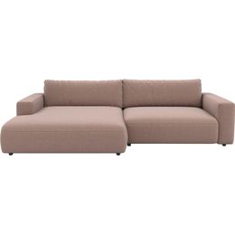 Ecksofa Musterring "LUCIA L-Form", braun (fango crona), B:296cm H:81cm T:190cm, Flachgewebe VALMONT (60% Baumwolle/40% Leinen);Leder PURO, pigmentiertes Leder;Microfaser CRONA (100% Polyester);Flachgewebe FLORIS (100% Polyester);Leder BAX, pigmentiertes Leder, Sofas, Ecksofa