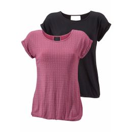 Kurzarmshirt Lascana "mit modischem Cut-Out", Damen, Gr. 48/50, lila (beere, gemustert, schwarz), Single Jersey, Obermaterial: 95% Viskose (LENZING&trade; ECOVERO&trade;), 5% Elasthan, gemustert, unifarben, bequem normal, Rundhals, Shirts Kurzarmshirt, aus weichem Viskose-Stretch, Topseller