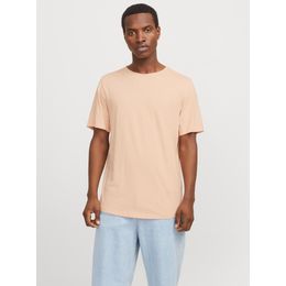 Jack & Jones Rundhalsshirt JACK & JONES "JJEBASHER TEE O-NECK SS NOOS", Herren, Gr. S, orange (peach parfait), Jersey, Obermaterial: 100% Baumwolle, unifarben, regular fit taillenbedeckt, Rundhals, gerader Abschluss, Shirts Rundhalsshirt, mit Rundhalsausschnitt