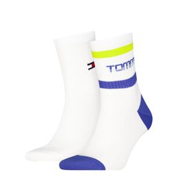 Kurzsocken Tommy Hilfiger "TH UNI TJ SHORT SOCK 2P STRIPE MOTION", Damen, Gr. 43-46, wei&szlig;, gelb, Obermaterial: 72% Baumwolle, 27% Polyamid, 1% Elasthan, Socken Kurzsocken