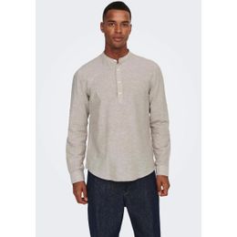 Only & Sons Langarmhemd ONLY & SONS "ONSCAIDEN LS HALFPLACKT LINEN SHIRT", Herren, Gr. XL, N-Gr, grau (chinchilla), Web, Obermaterial: 55% Baumwolle, 45% Leinen, unifarben, slim fit, Rundhals, Hemden Langarmhemd