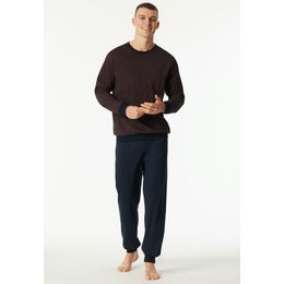 Schlafanzug Schiesser "Comfort Essentials", Herren, Gr. 52, rotbraun, Single Jersey, Obermaterial: 100% Baumwolle, bequem lang, Rundhals, Homewear-Sets Schlafanzug, mit angenehmen B&uuml;ndchen