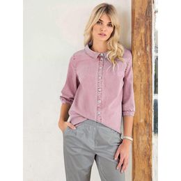 Jeansbluse Heine, Damen, Gr. 44, rosa (ros&eacute;), 96% Baumwolle, 4% Elasthan, unifarben, Blusen Jeansbluse