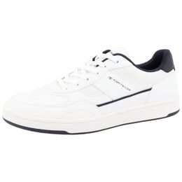 Sneaker Tom Tailor, Herren, Gr. 45, blau (wei&szlig;, navy), Lederimitat, Textil, Schuhe Sneaker, Freizeitschuh, Halbschuh, Schn&uuml;rschuh mit gepolstertem Schaftrand