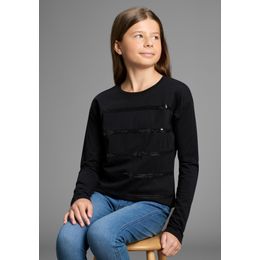 Langarmshirt Bruno Banani "Shirt mit Paillettendetails f&uuml;r M&auml;dchen", M&auml;dchen, Gr. 164/170, schwarz, Jersey, Obermaterial: 100% Baumwolle, unifarben, figurbetont h&uuml;ftlang, Rundhals, Shirts Langarmshirt, F&uuml;r TEENS, Langarmshirt mit Pailletten