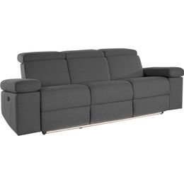 3-Sitzer Home Affaire "Kilado", grau (anthrazit), B:229cm H:98cm T:99cm, Struktur fein (95% Polyester 5%Nylon), Sofas, 3-Sitzer, mit 2x Relaxfunktion, verstellbarer Armlehne, Kopfteilverstellung