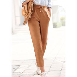 Schlupfhose Lascana, Damen, Gr. 38, N-Gr, braun (camelfarben), Stoff, Obermaterial: 88% Polyester, 12% Elasthan, unifarben, figurumspielend kn&ouml;chellang, Hosen Schlupfhose, aus Velourlederimitat mit Taschen, bequeme Stoffhose, Gummizugbund, Topseller