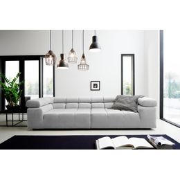 Big-Sofa Home Affaire "Ancona modern, elegant, bequem, viel Platz, B/T/H: 290/110/70 cm", grau (hellgrau), B:290cm H:70cm T:110cm, Sofas, Big-Sofa, auff&auml;llige Steppung, inkl. 2 Zierkissen und verstellbaren Kopfst&uuml;tzen