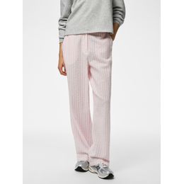 Stoffhose Pieces "PCSTINNA HW PANTS WVN NOOS BC", Damen, Gr. S, N-Gr, roseate spoonbill stripes:hellwei&szlig;, Obermaterial: 100% Baumwolle, gestreift, weit, Hosen Stoffhose, mit weitem Bein
