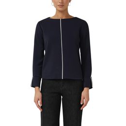 Sweatshirt s.Oliver BLACK LABEL, Damen, Gr. 40, navy, Sweatware, Obermaterial: 49% Modal, 45% Polyester, 6% Elasthan, kontrastfarbene Details, relaxed fit h&uuml;ftlang, U-Boot-Ausschnitt, angesetztes B&uuml;ndchen mit Schlitz, Sweatshirts Sweatshirt, U-Boot Ausschnitt