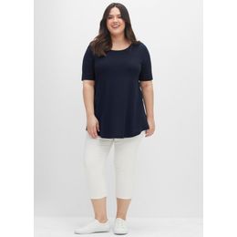 Longshirt sheego "Longshirt", Damen, Gr. 52/54, blau (nachtblau), 100% Baumwolle, unifarben, Rundhals, Shirts Longshirt