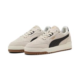 Sneaker Puma "SHUFFLE DOWNTOWN SD", Herren, Gr. 44,5, vapor gray, Puma schwarz, Puma gold, Leder, Schuhe Sneaker, Obermaterial aus Leder, leicht profilierte Gummilaufsohle